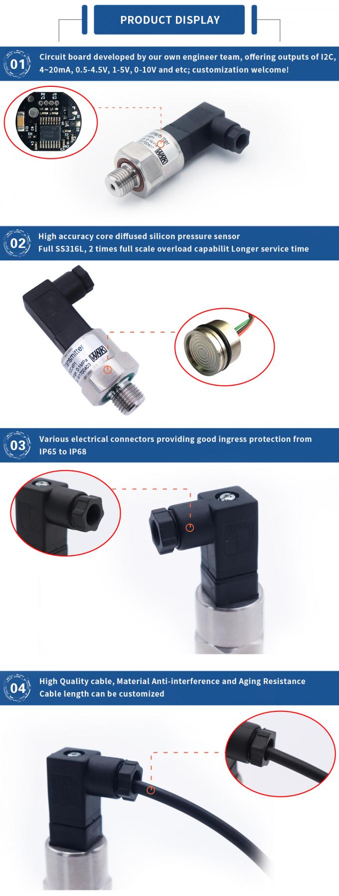 SPI I2C Smart Water Pressure Sensor ISO9001 2015 Approvals